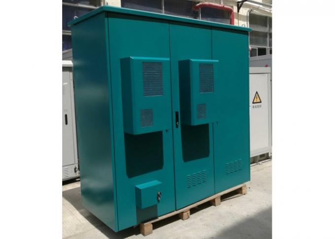 IP55 Outdoor Triple Bay Racking Enclosure / Green Color Three Doors Air ...