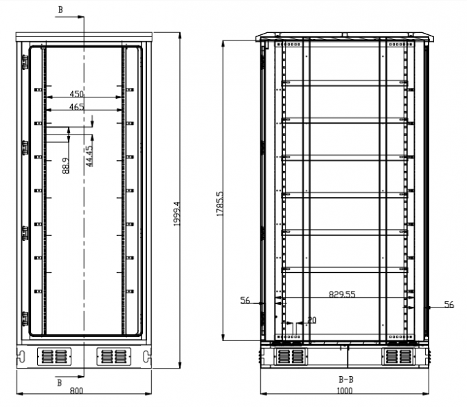 Galvanized Steel 40U Outdoor Weatherproof Box 19" Rack IP55 Base ...
