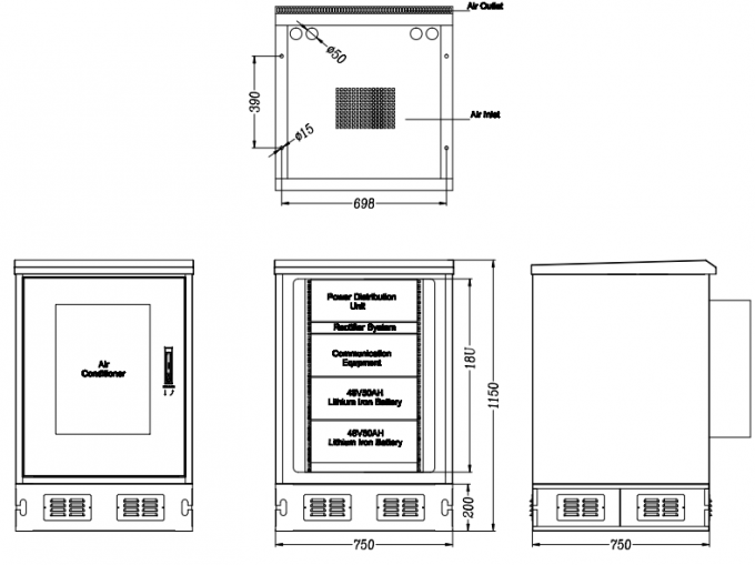 18U Outdoor Electrical Cabinets And Enclosures IP55 With Rectifier ...