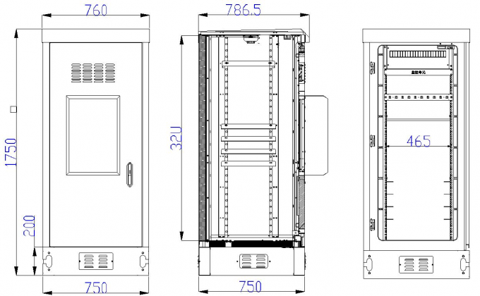 IP55 Outdoor Telecommunications Cabinet 32U 19 Inch Waterproof ...