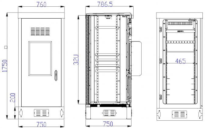 19 Inch Rail Floor Mounted Cabinet Single Wall Galvanized Steel With PDU