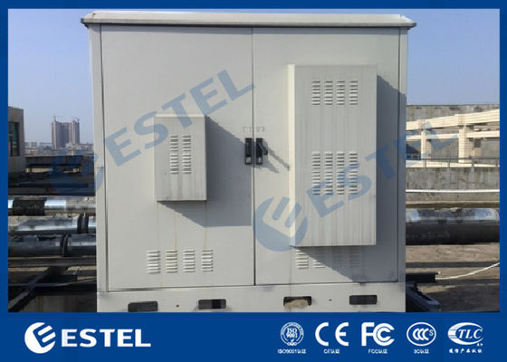 Two Bay Galvanized Steel Outdoor Telecom Cabinets Floor Mounting PEF ...