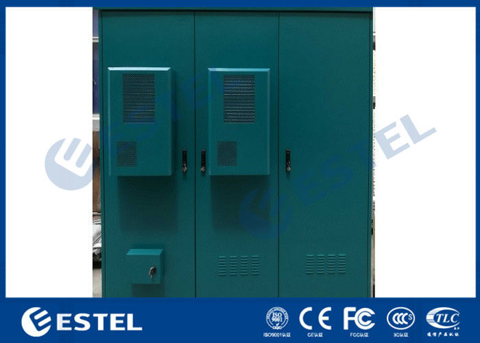 IP55 Outdoor Triple Bay Racking Enclosure / Green Color Three Doors Air ...