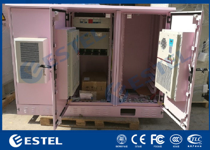 IP55 Triple Bay Racking Outdoor Telecom Enclosure / Pink Color Three ...